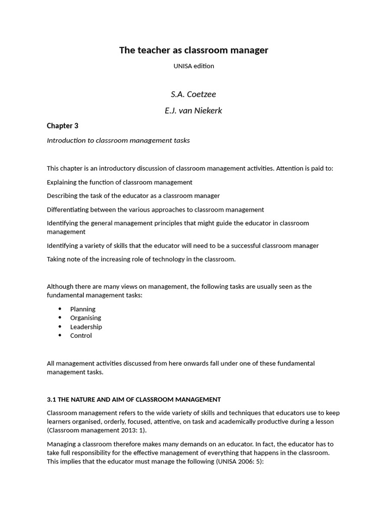 The Teacher As Classroom Manager - Chapter 3 | PDF | Classroom ...