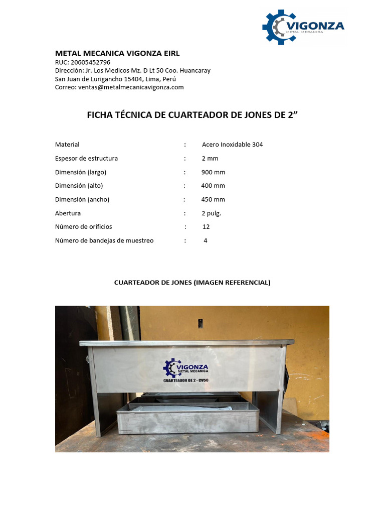 Ficha Técnica Cuarteador de Jones 2" | PDF