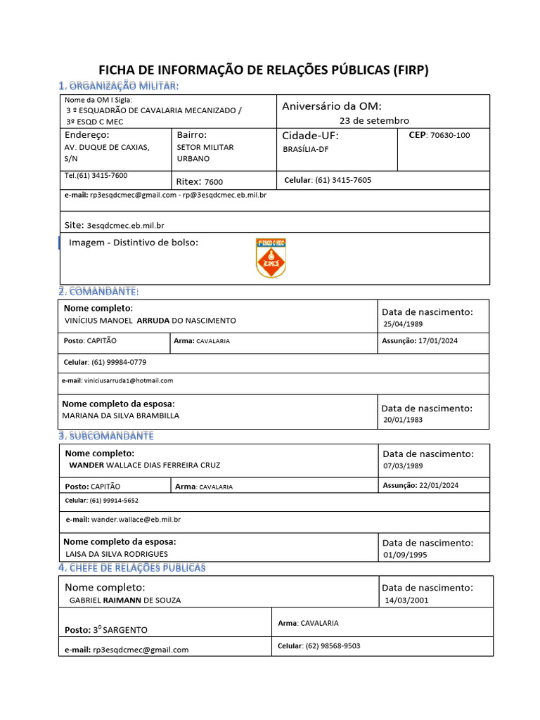 Ficha de Relações Públicas 3º Esqd C Mec | PDF