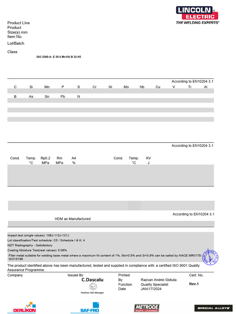 KRYO 1P - 2.5mm - M1MS235802 | PDF | Materials | Chemical Elements