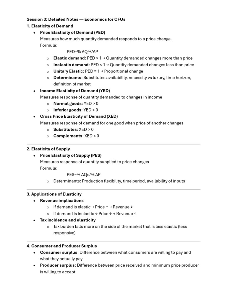 CFO_Economics session 3-Notes | PDF | Elasticity (Economics) | Demand