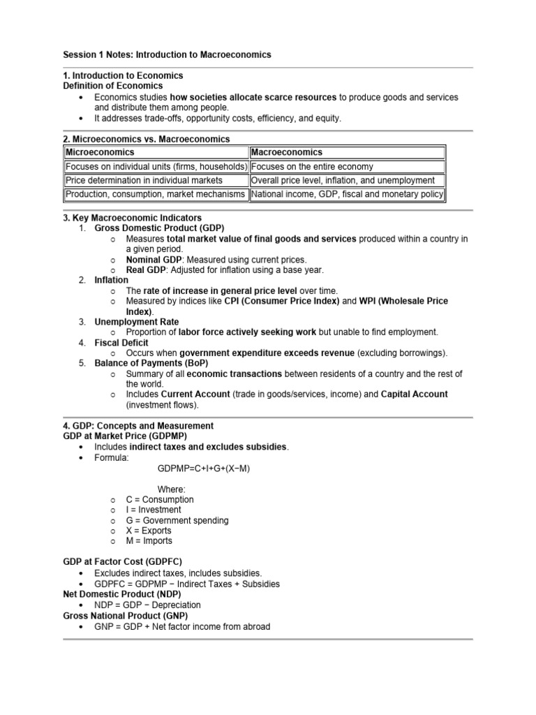 CFO - Economics Session 1-1 Notes | PDF | Gross Domestic Product ...