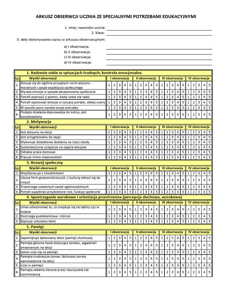 Arkusz Obserwacyjny | PDF