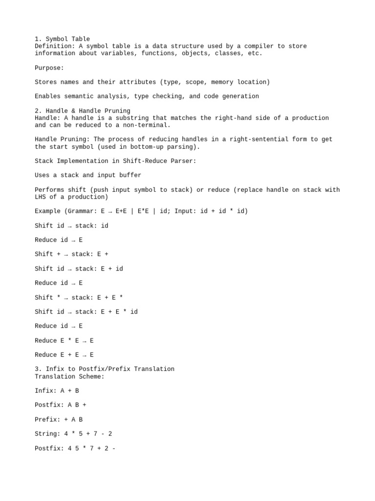 1. Symbol Table | PDF | Parsing | Grammar