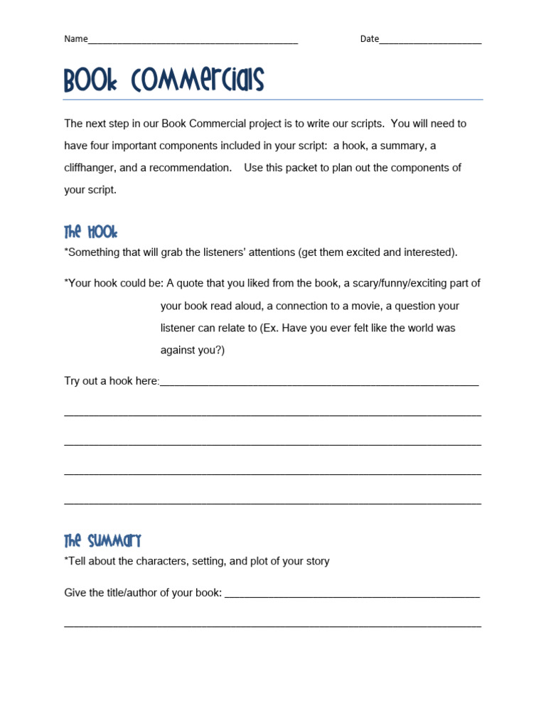 Summer Reading Project 5th Grade | PDF