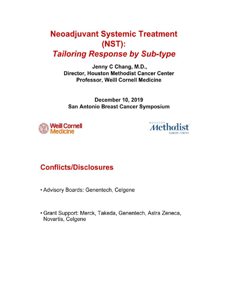 Neoadjuvant Treatment Tailoring Response by Subtype 2019 SABCS (ES11-02) | PDF