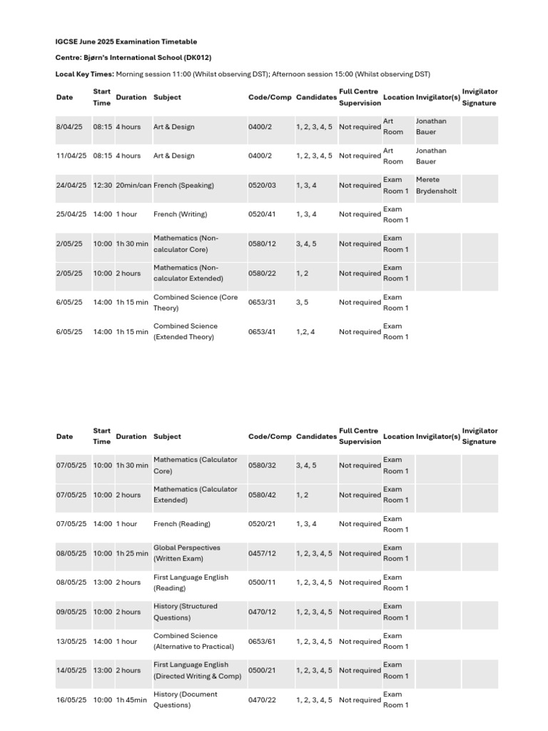 IGCSE June 2025 Exam Timetable | PDF | Student Assessment And ...