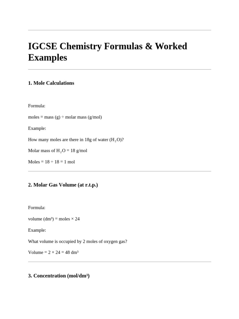 0620 Chemistry Formulas Printable File | PDF
