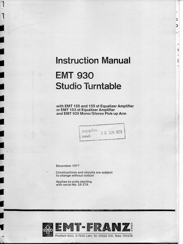 Instruction Manual EMT 930 06 Juin 1978 | PDF