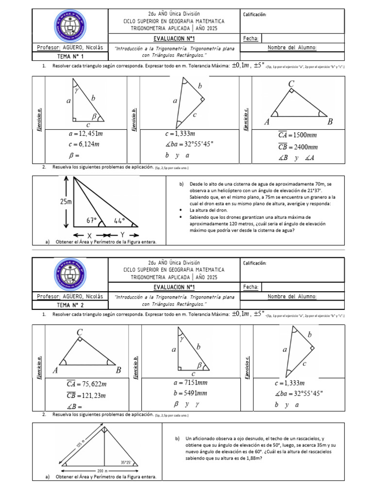 U1. Eva Trig Aplic n1 | PDF | Trigonometría | Triángulo