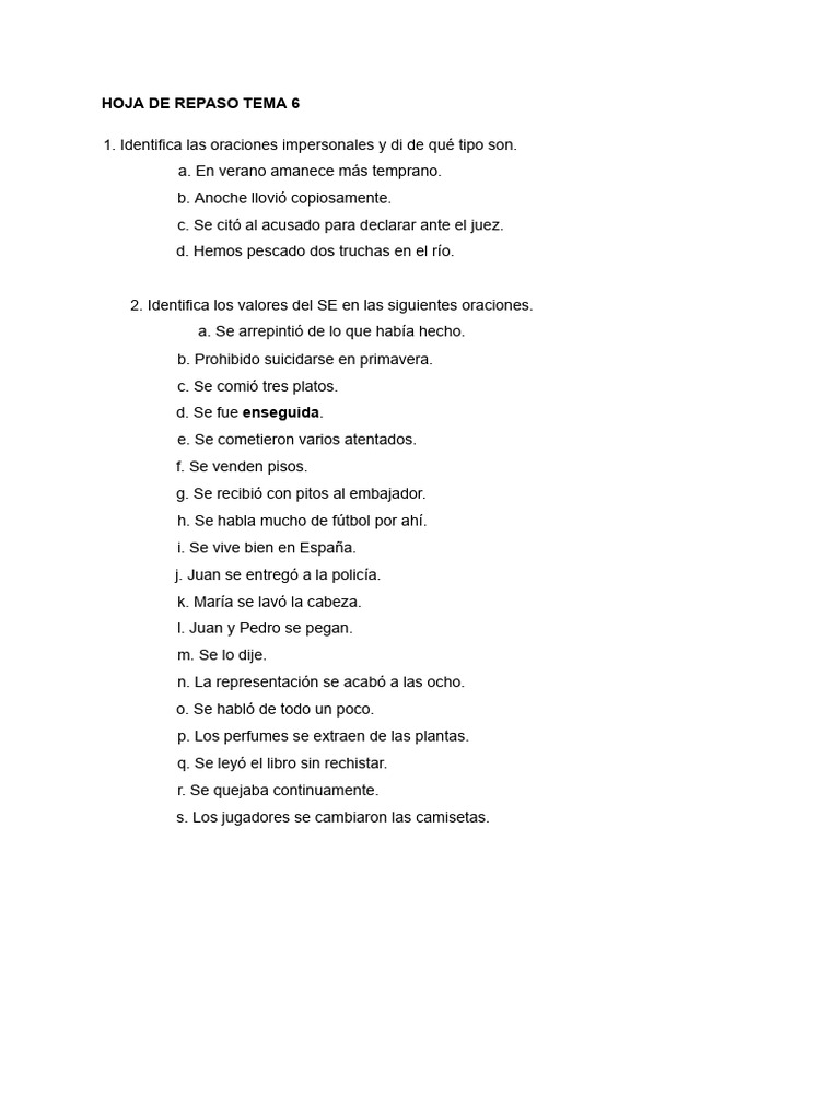 Hoja de Repaso Tema 6 | PDF