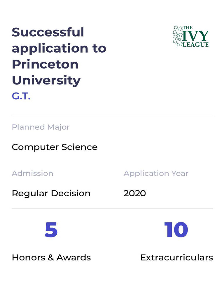 Full Accepted Application of The Princeton Student | PDF