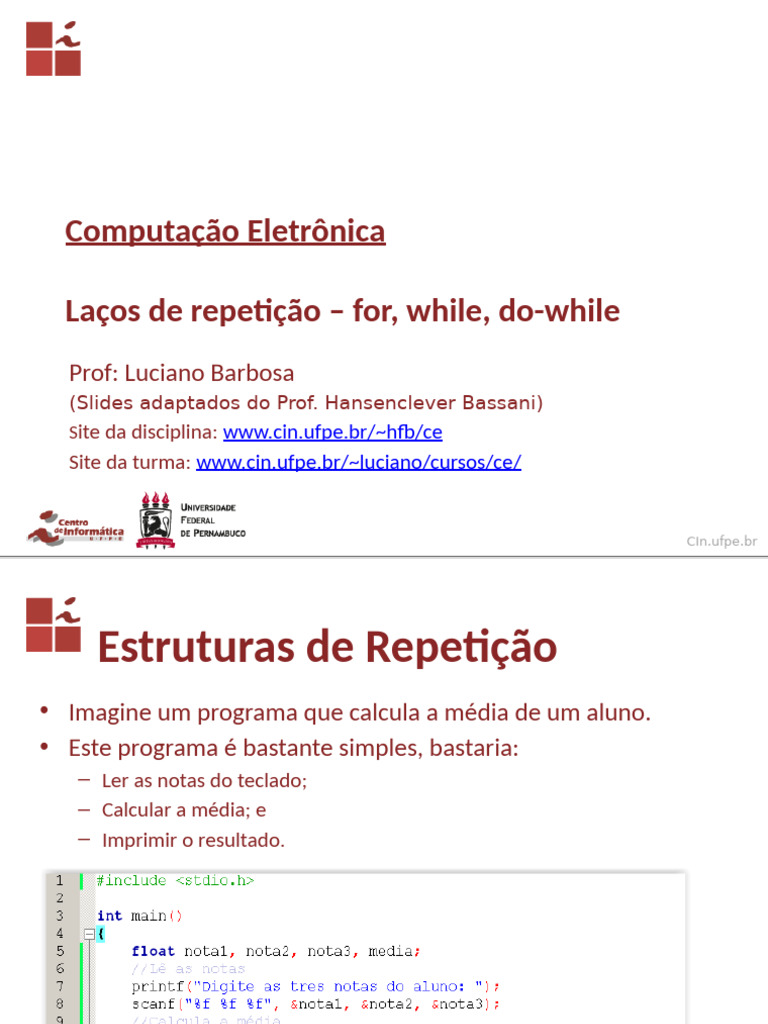 Aula 04 - Lacos de Repeticao - For - While - Do While | PDF | Controle de fluxo | Raiz quadrada