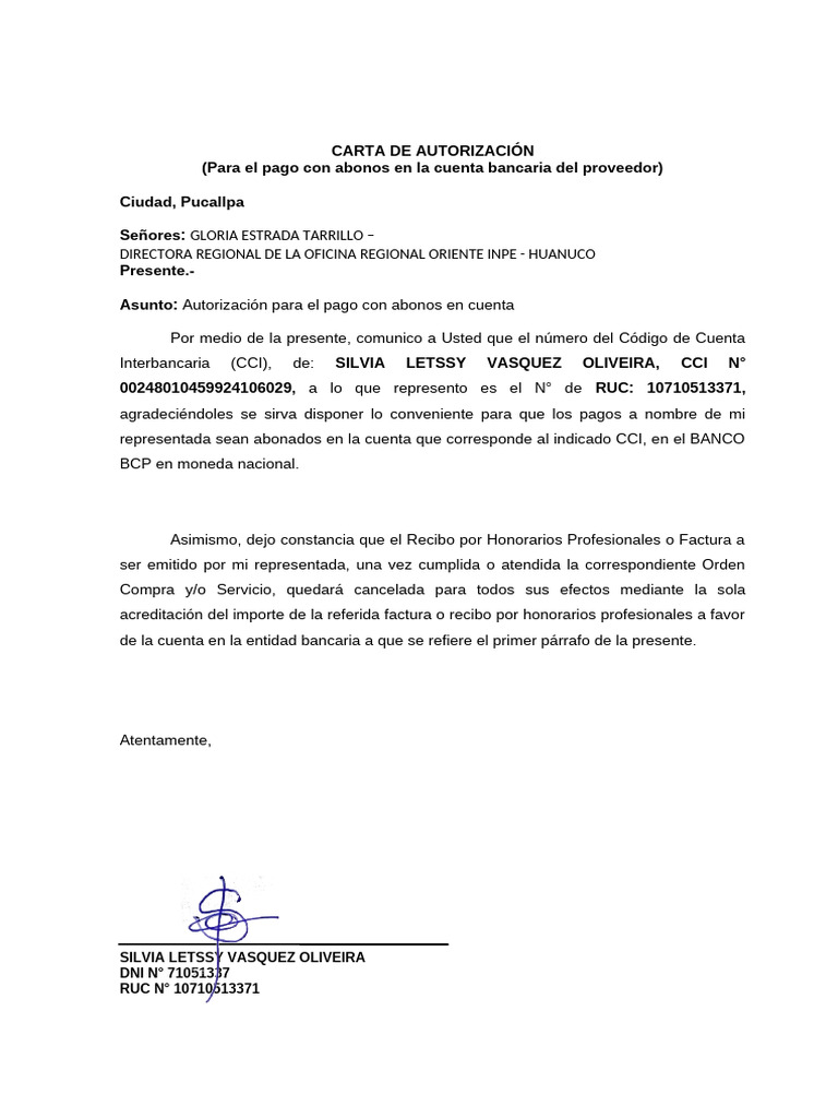 CARTA DE AUTORIZACION CCI | PDF
