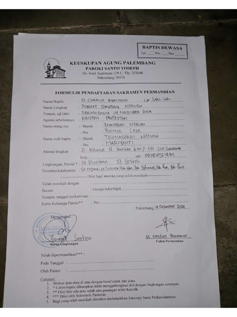 Surat Baptis Berjat | PDF