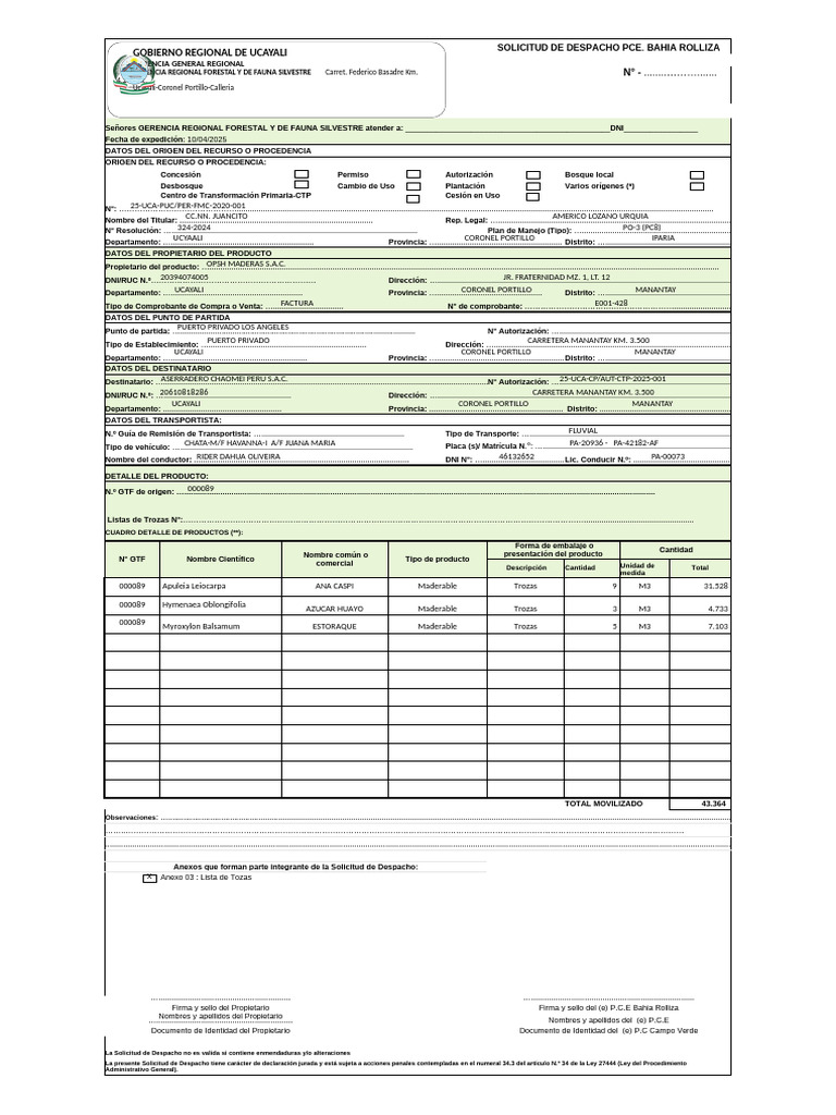 Modelo de Solicitudes de Despacho Bahia Rolliza | PDF | Autenticación ...