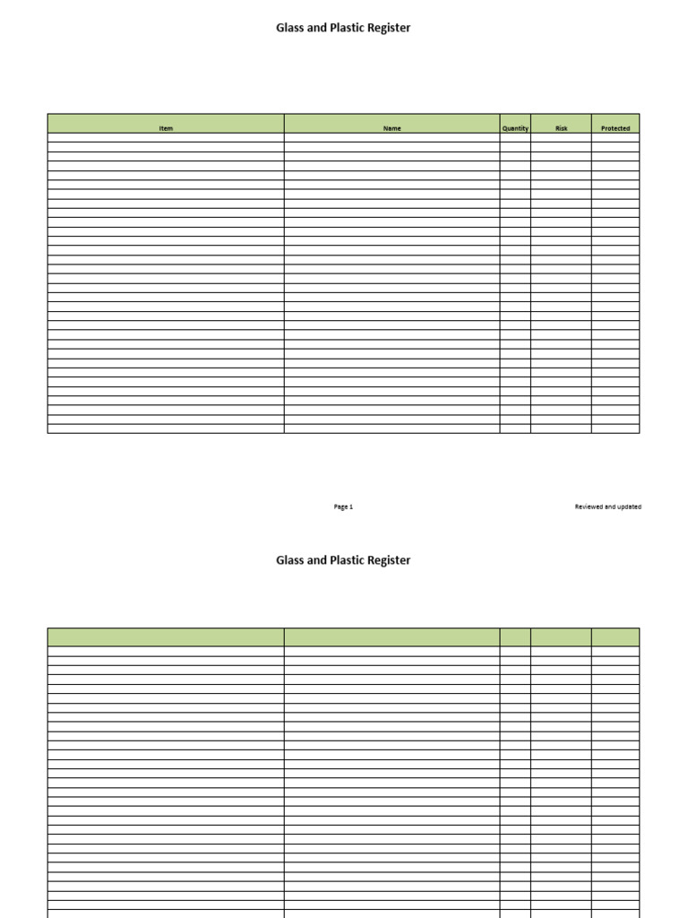 Glass & Plastic Register Template | PDF