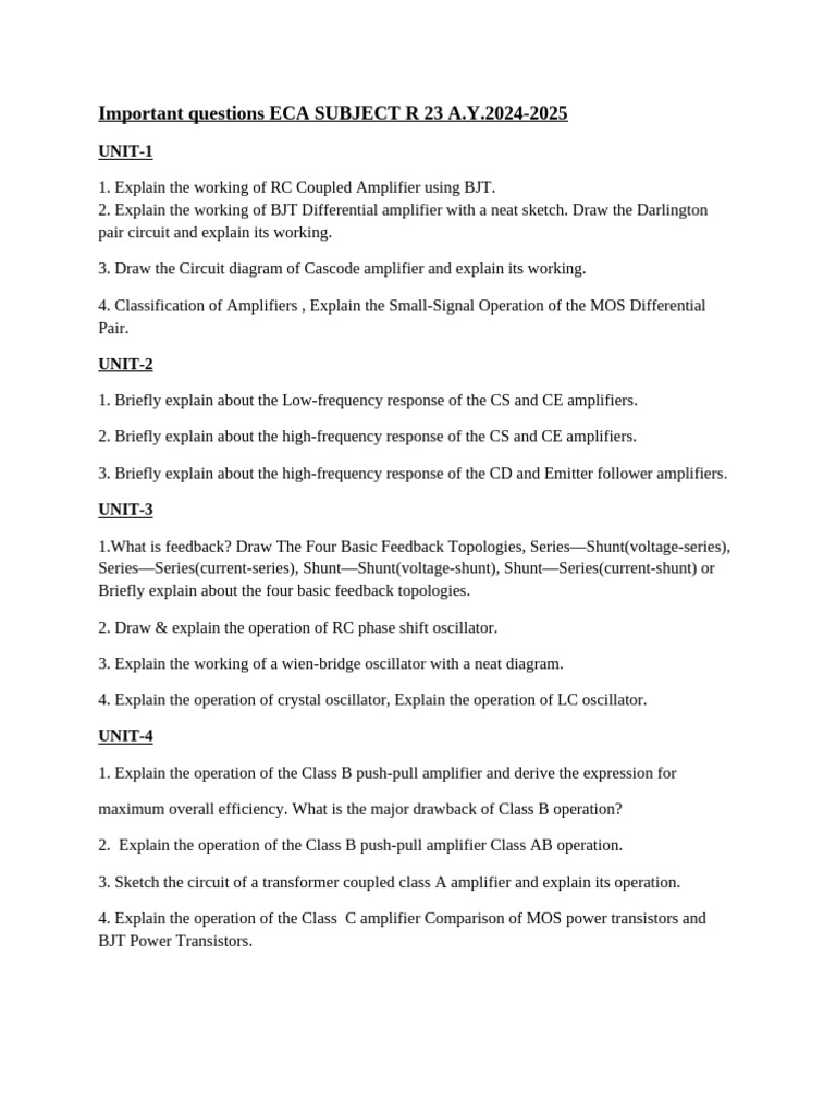 ECA Subject R 23 Important Questions | PDF