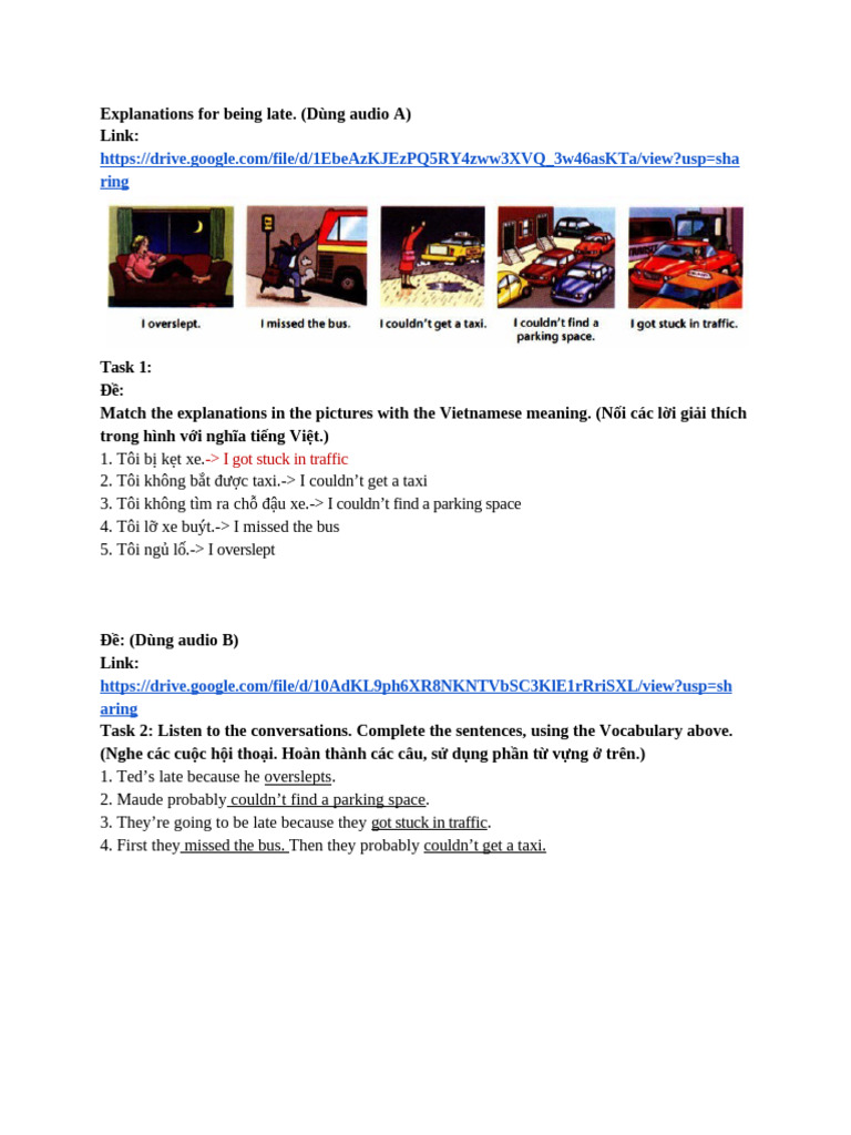 Vocabulary - Explanations For Being Late | PDF