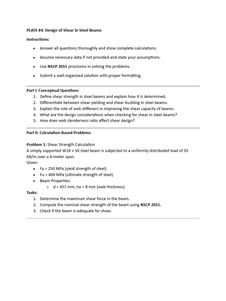 Shear Design in Steel Beams: NSCP 2015 Guide | PDF | Strength Of ...