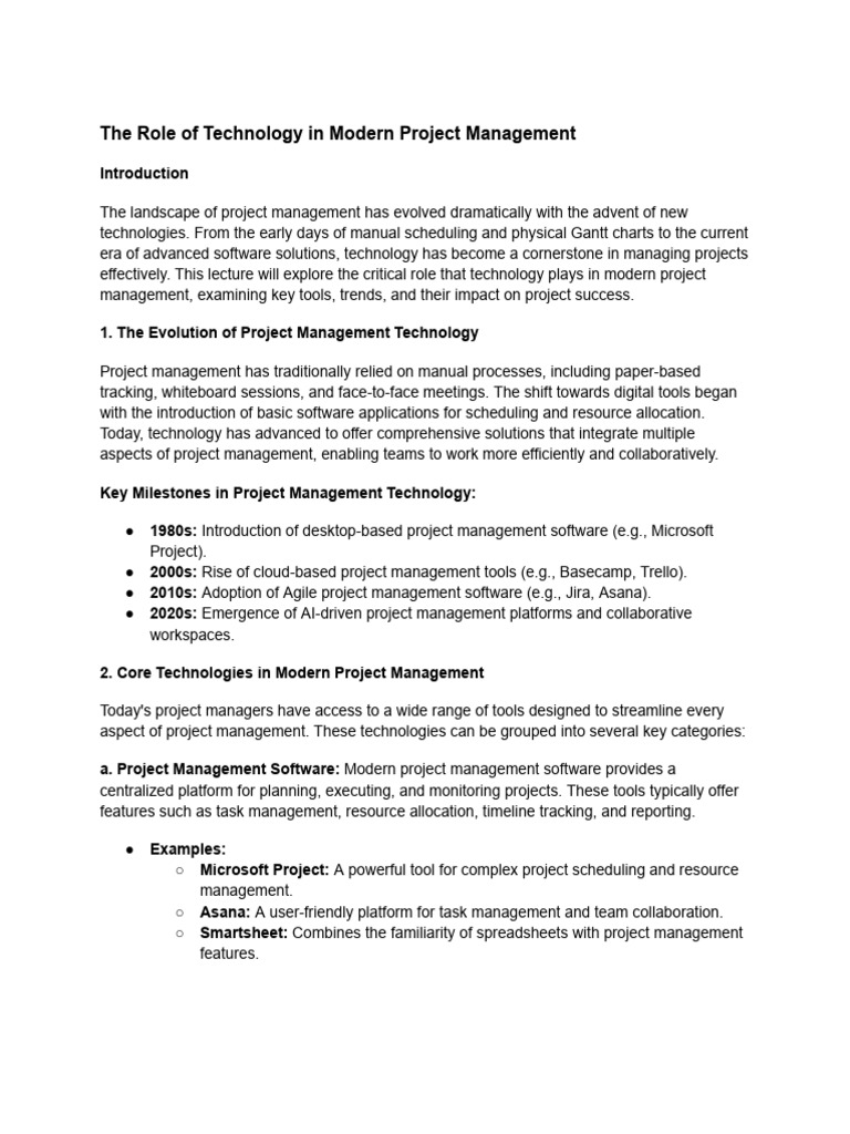 The Role of Technology in Modern Project Management | PDF | Project ...