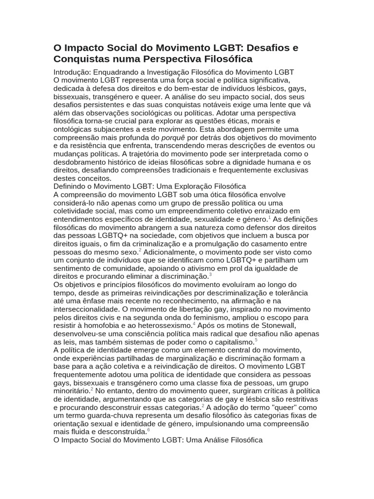 Impacto Social do Movimento LGBT | PDF | Teoria Queer | Estudos LGBTQIA+