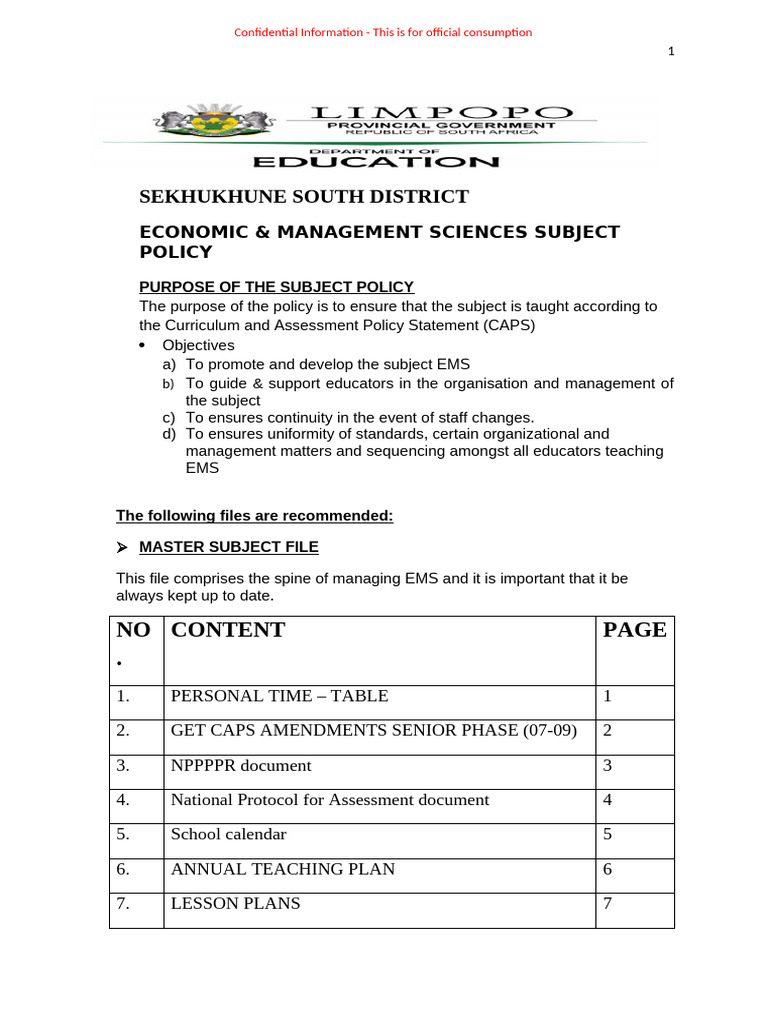 EMS Subject Policy for Grade 7 | PDF | Educational Assessment | Teachers