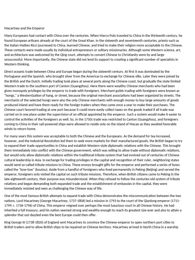 Macartney and The Emperor | PDF | China | World Politics