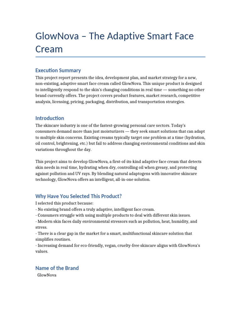 GlowNova Face Cream Project | PDF