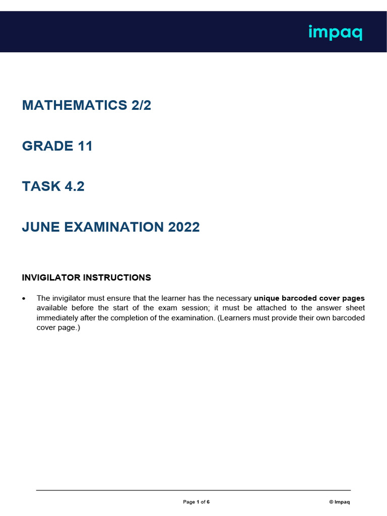 2022 MAT Grade 11 June Exam Paper 3 | PDF | Mathematics