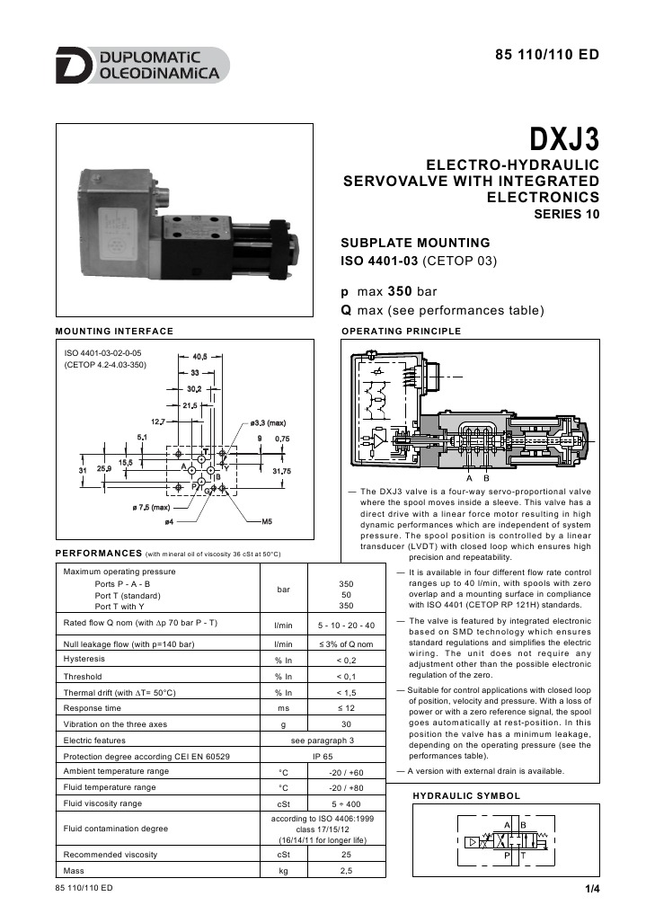 Series 10 Subplate Mounting ISO 4401-03 (CETOP 03) P Max: Bar Max (See ...