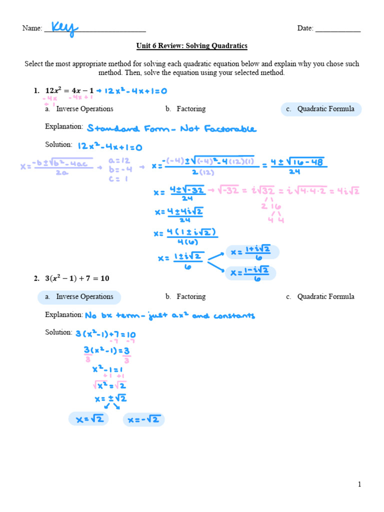Unit 6 Review: Solving Quadratics: Standard | PDF | Quadratic Equation | Factorization