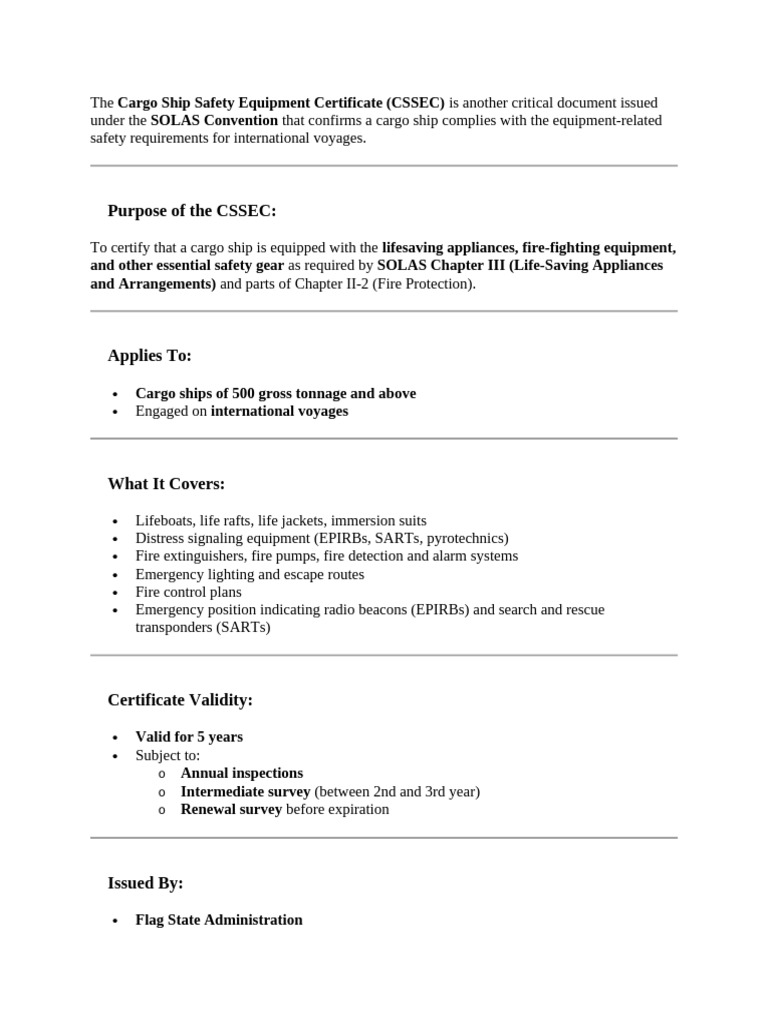 The Cargo Ship Safety Equipment Certificate | PDF
