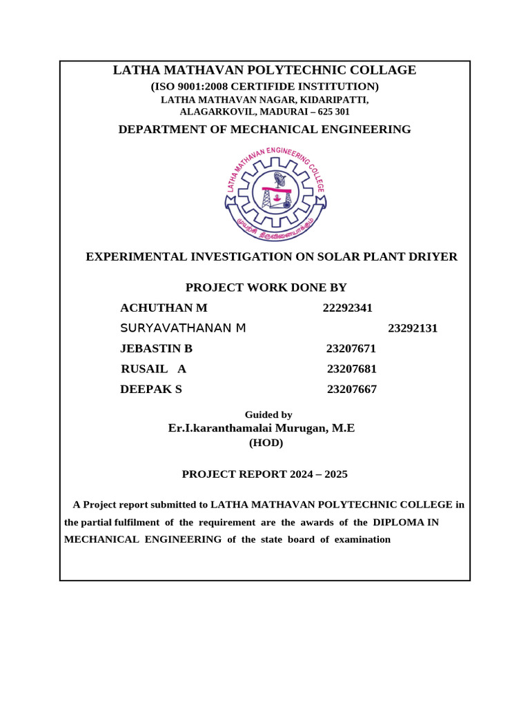 Solar Dryer Project Print | PDF | Clothes Dryer | Solar Panel