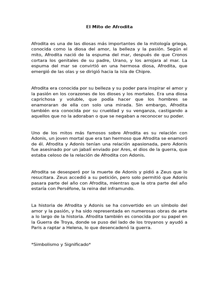 Mito de Afrodita: Amor y Pasión | PDF | Afrodita | Religión Griega Antigua