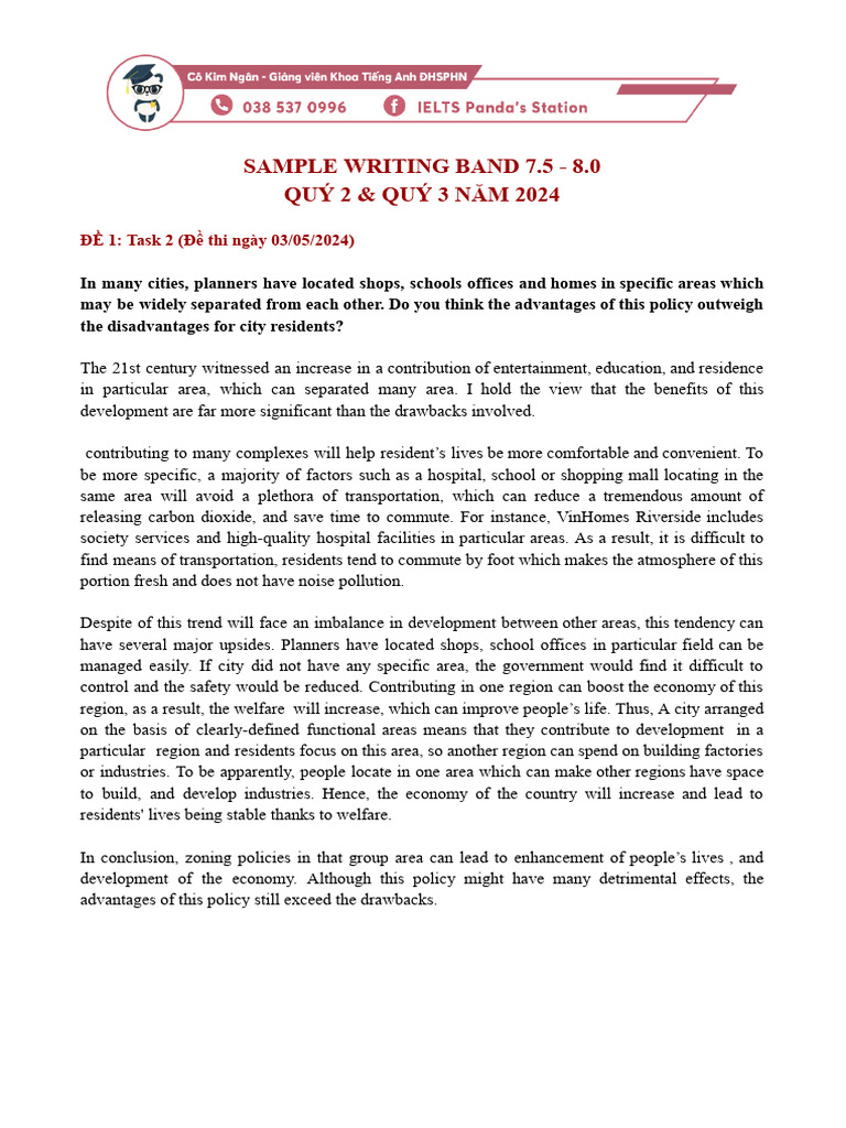 GA SAMPLE WRITING BAND 7.5 - 8.0 QUÝ 2 & QUÝ 3 NĂM 2024 | PDF ...