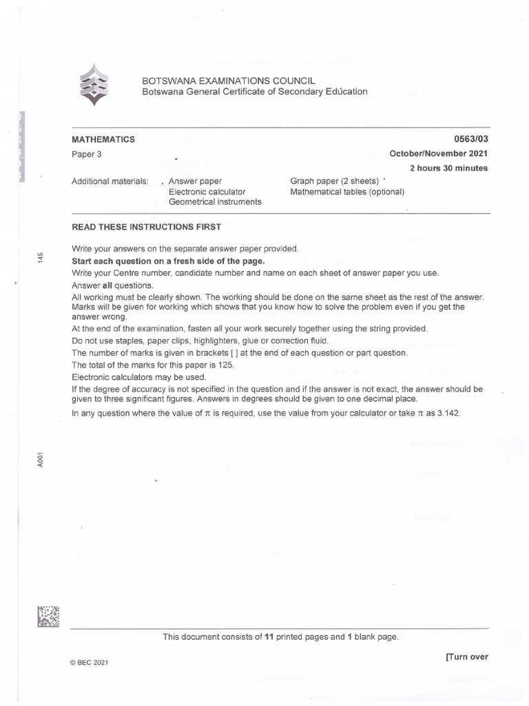 Maths Pp3 Bgcse 2021 | PDF