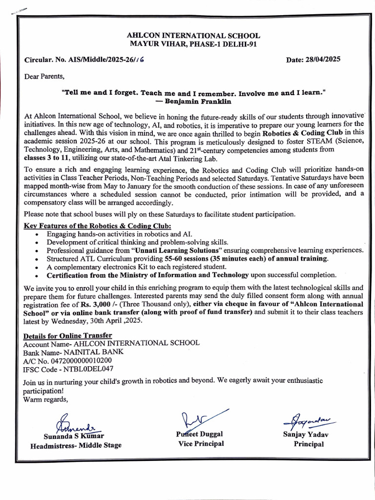 Robotics Circular - Middle 2025-26 | PDF | Learning