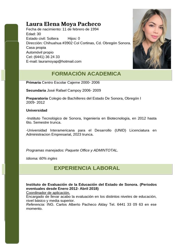 Curriculum Laura Moya 2025 Actualizado | PDF | Sonora