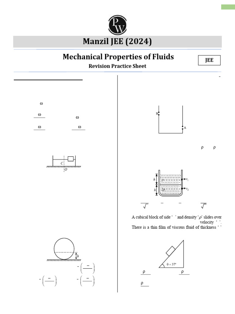 Mechanical Properties of Fluids - Practice Sheet | PDF | Liquids | Buoyancy