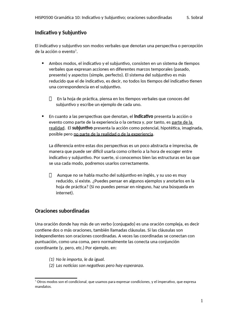 Indicativo y Subjuntivo | PDF | Oración (Lingüística) | Adverbio