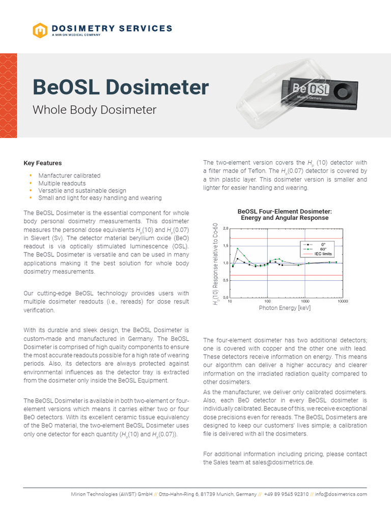 FL50KOM36A BeOSL Whole Body Dosimeter DataSheet (1) | PDF | Dosimetry ...