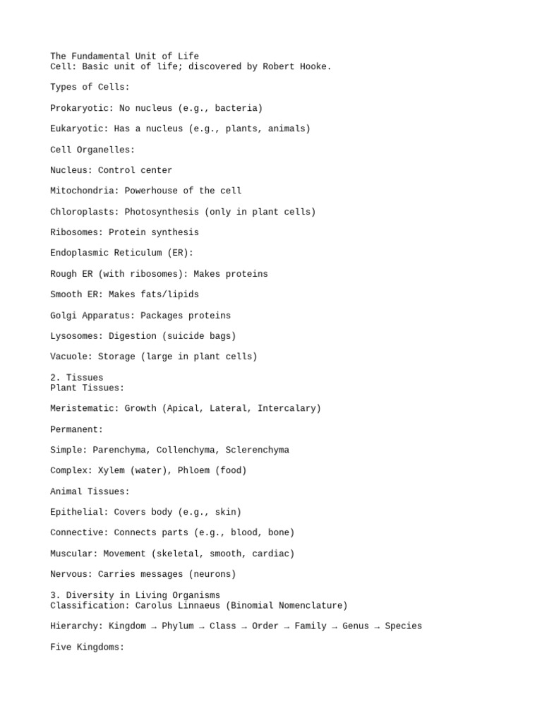 Class 9 Biology NOtes | PDF