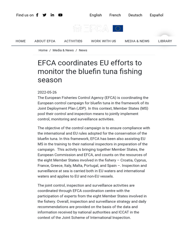 EFCA coordinates EU efforts to monitor the bluefin tuna fishing season ...
