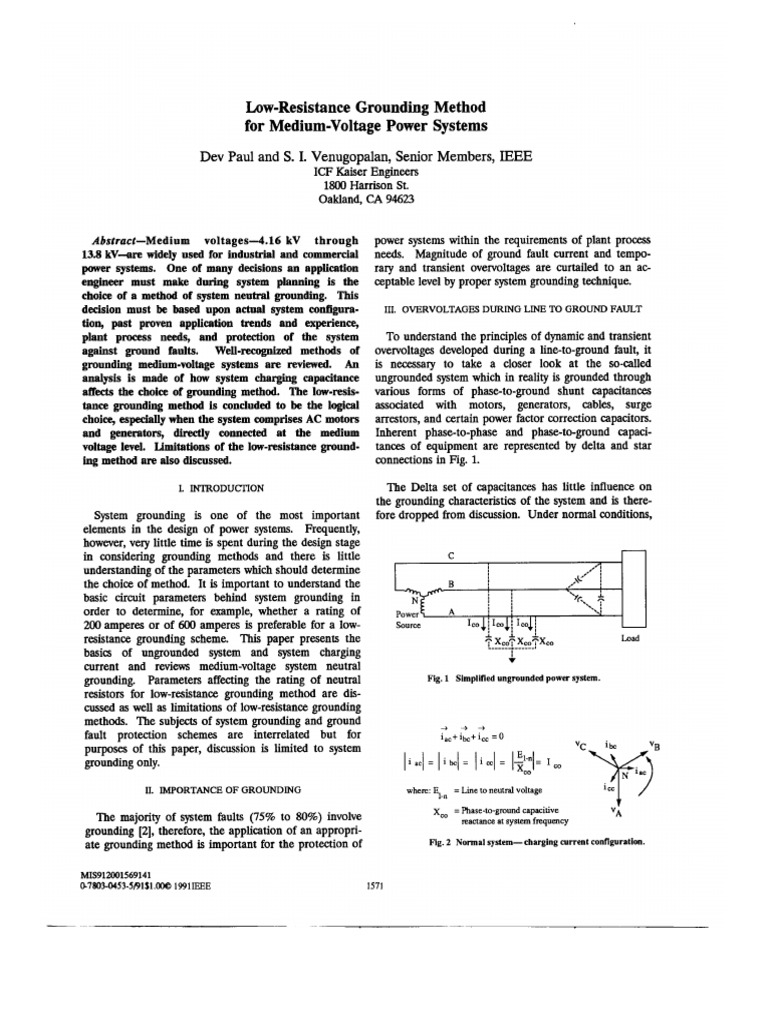 1991-Low Resistance Grounding Method For Medium Voltage Power System | PDF