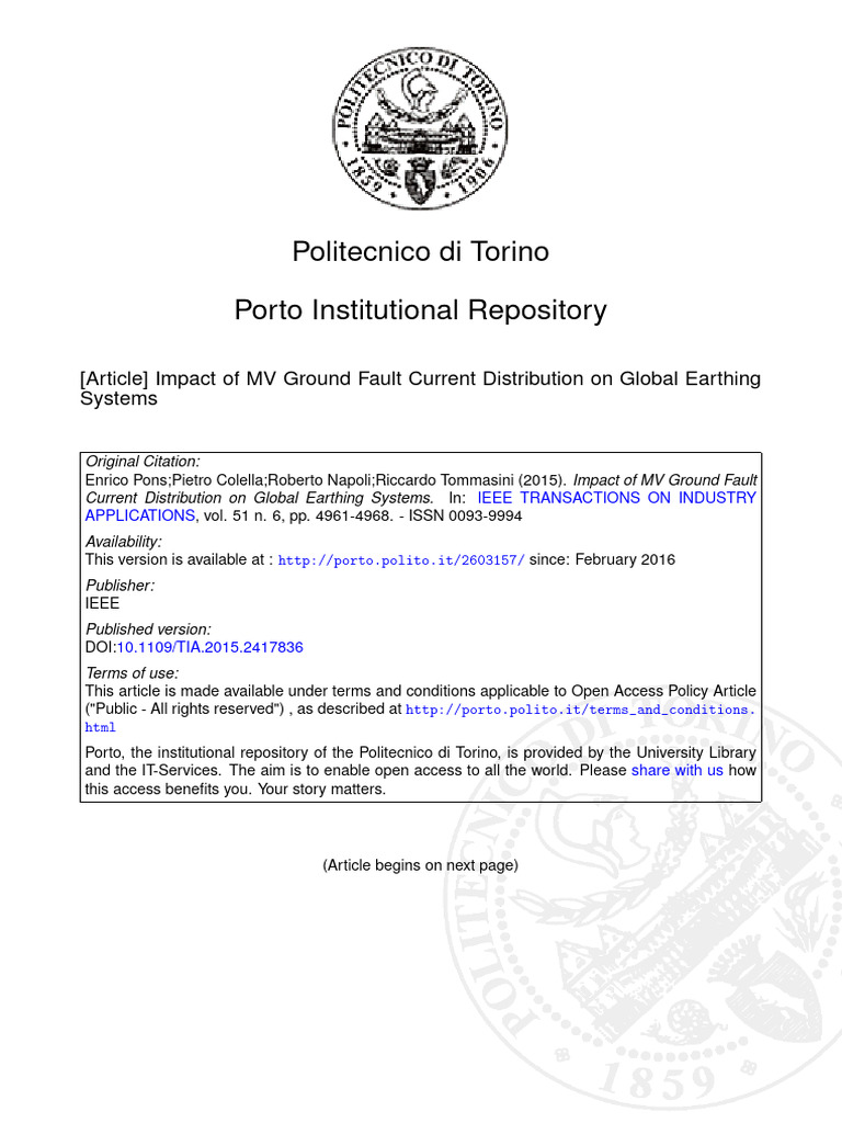 Impact of MV Ground Fault Current Distribution On Global Earthing ...