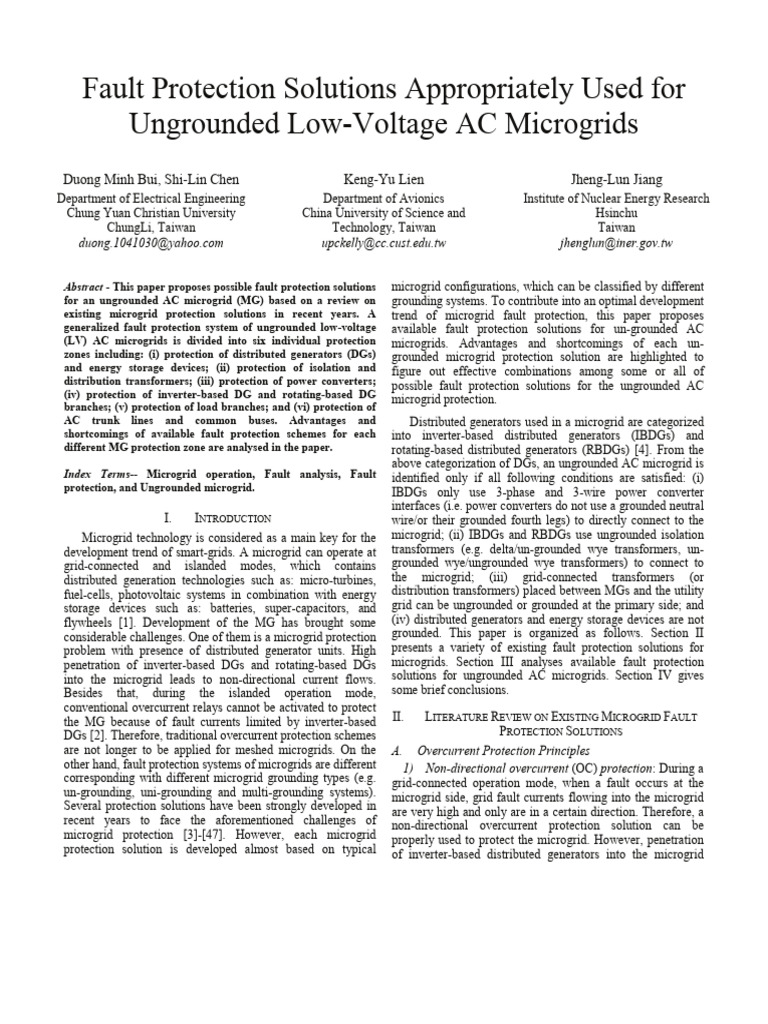 Fault Protection Solutions Appropriately Used For Ungrounded Low-Voltage AC Microgrids | PDF ...