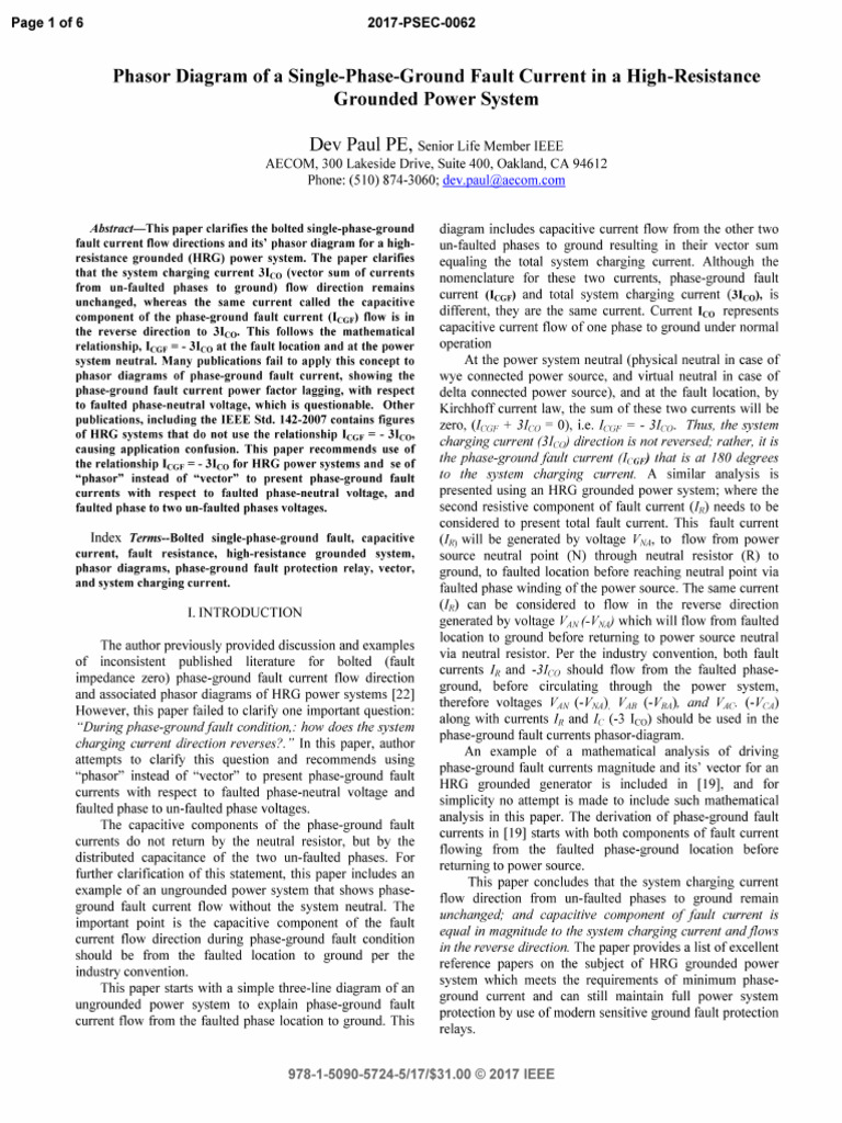 2017-Phasor Diagram of a Single-Phase-Ground Fault Current in a High-Resistance | PDF ...