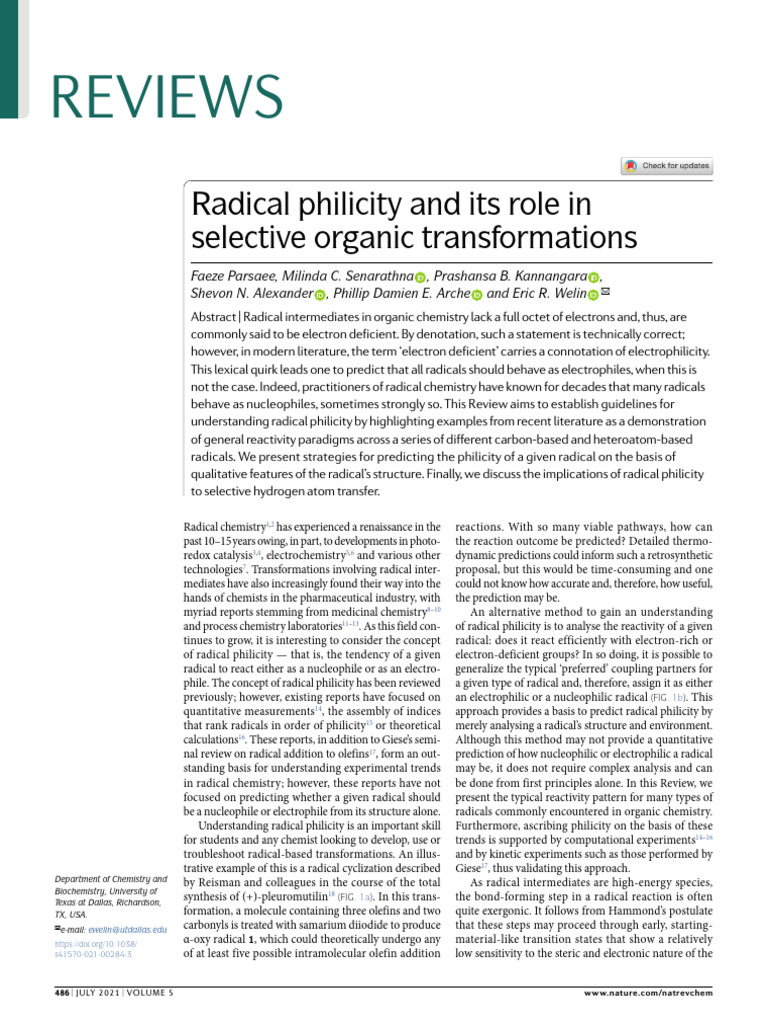 Reviews: - July 2021 - Volume 5 | PDF | Chemical Reactions | Radical ...
