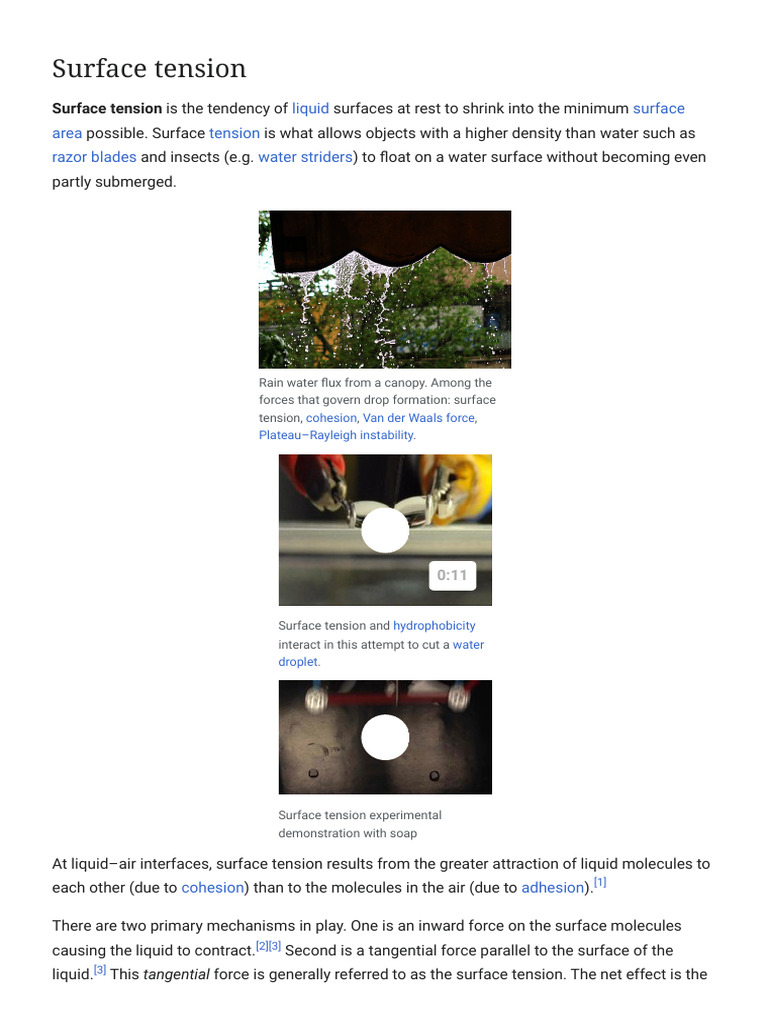 Surface Tension - Wikipedia | PDF | Surface Tension | Gibbs Free Energy